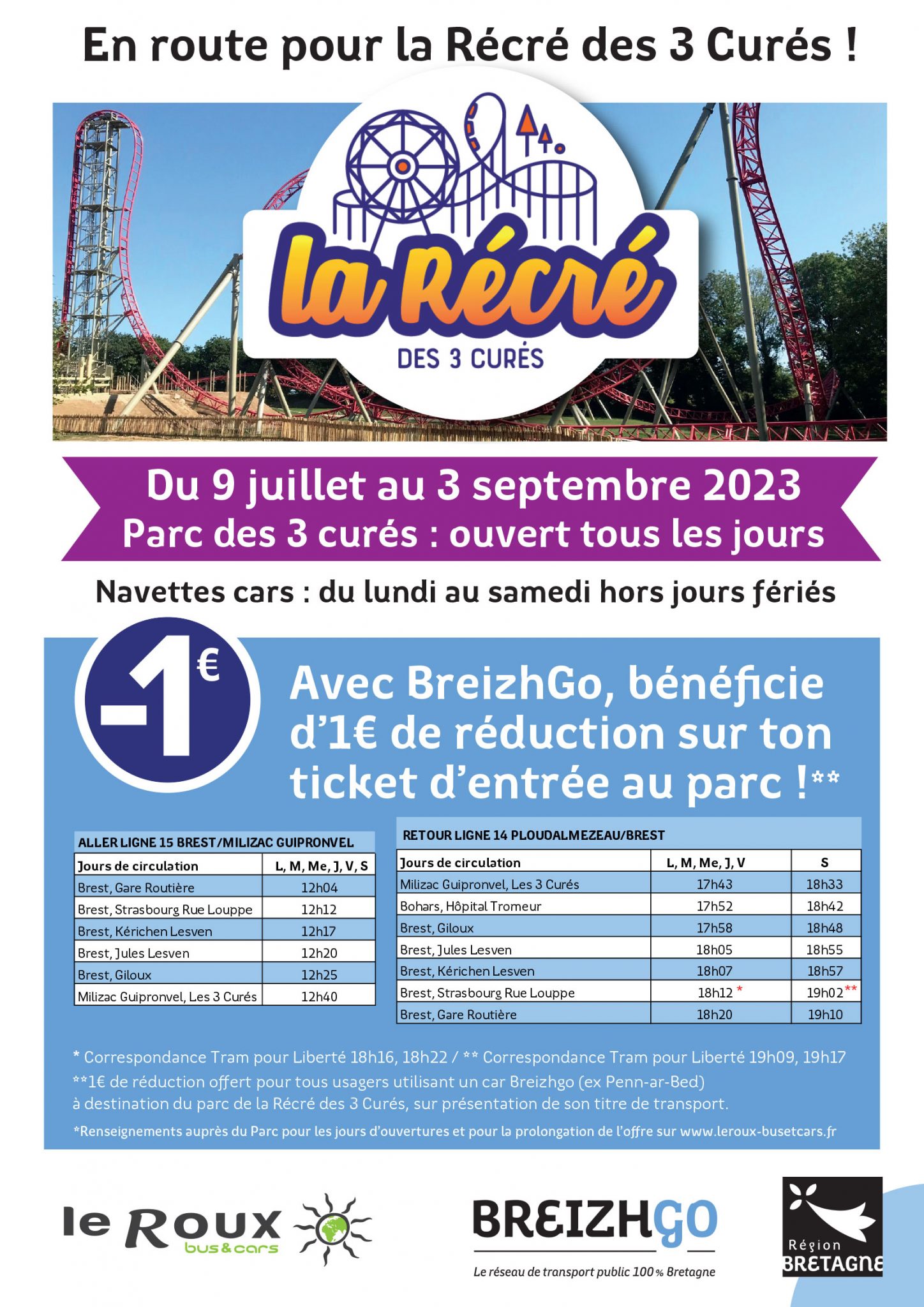 La Récré des 3 Curés, horaires cars - Le Roux bus & cars