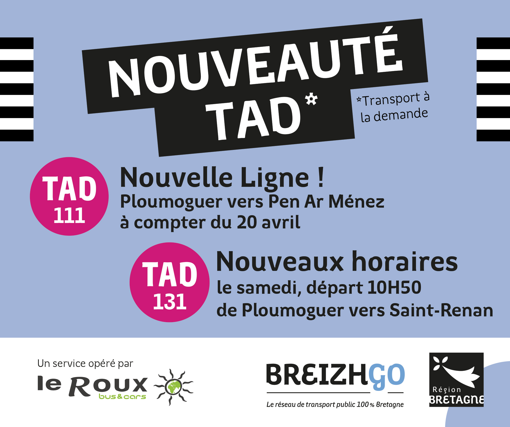 TAD BreizhGO, Nouveauté ! - Le Roux bus & cars